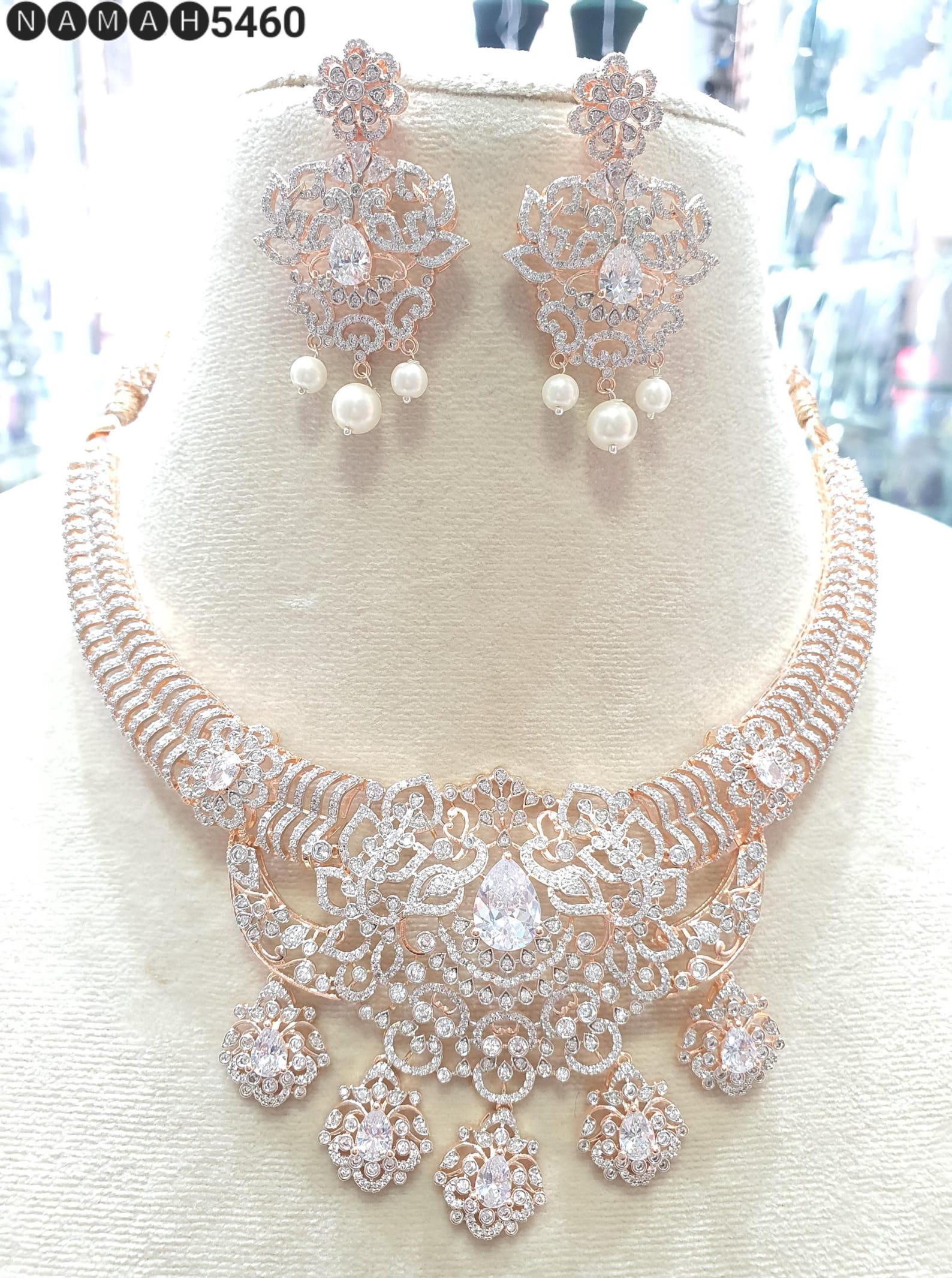 American Diamond Gold/silver Plated CHOKAR NECKLACE Set With Drop ...