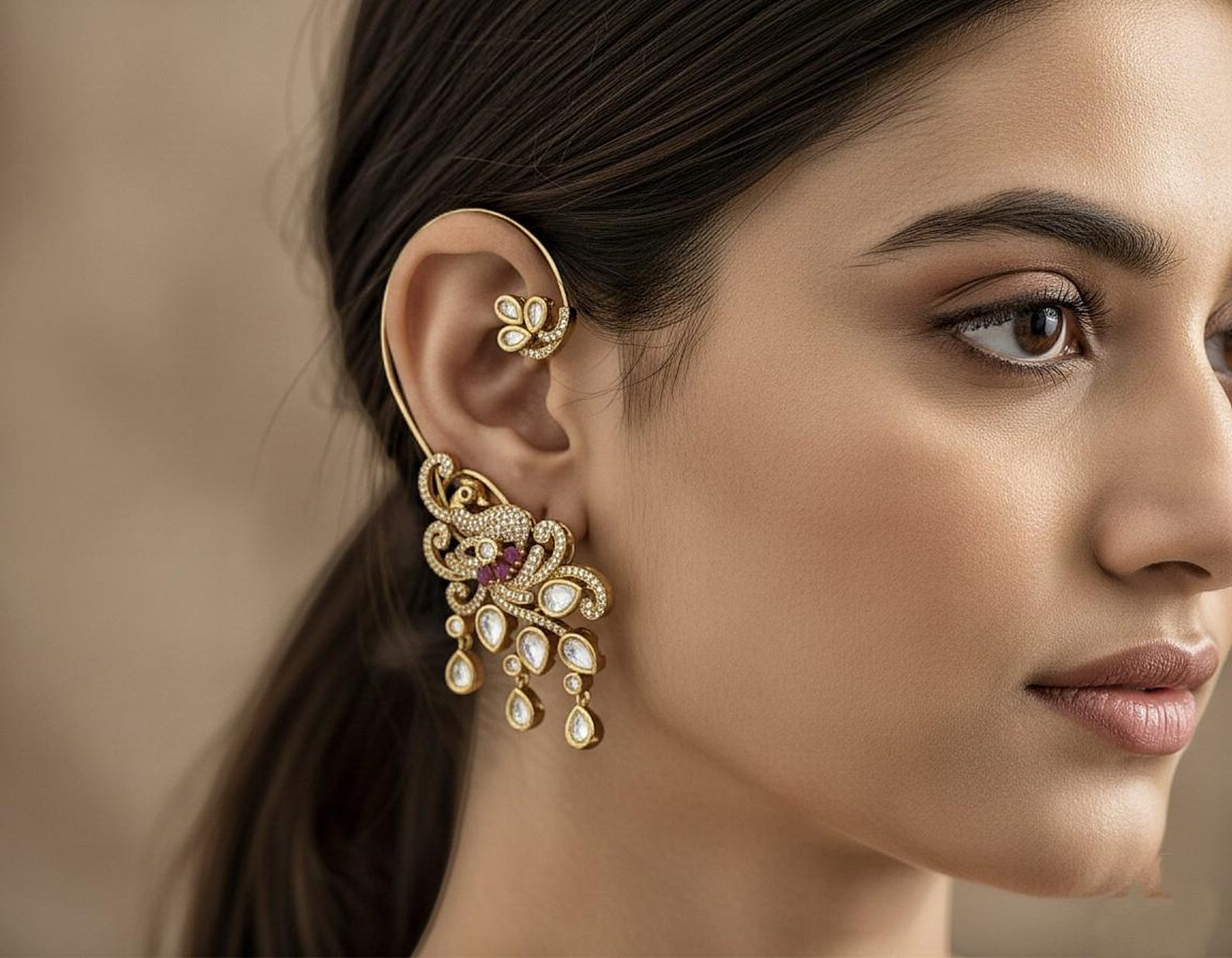 American DIAMOND Mehndi Gold Pleated Kundan Work Wedding, Bride, and ...