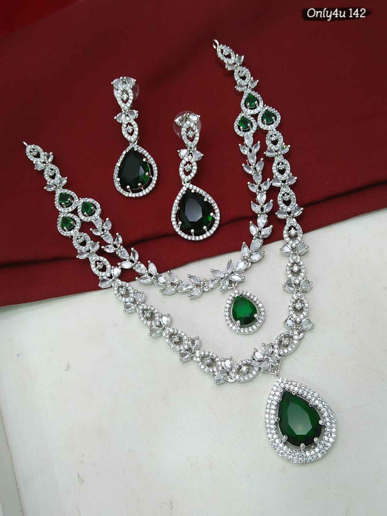 Silver Plated American DIAMOND, Long Haram NECKLACE Set With Earring ...
