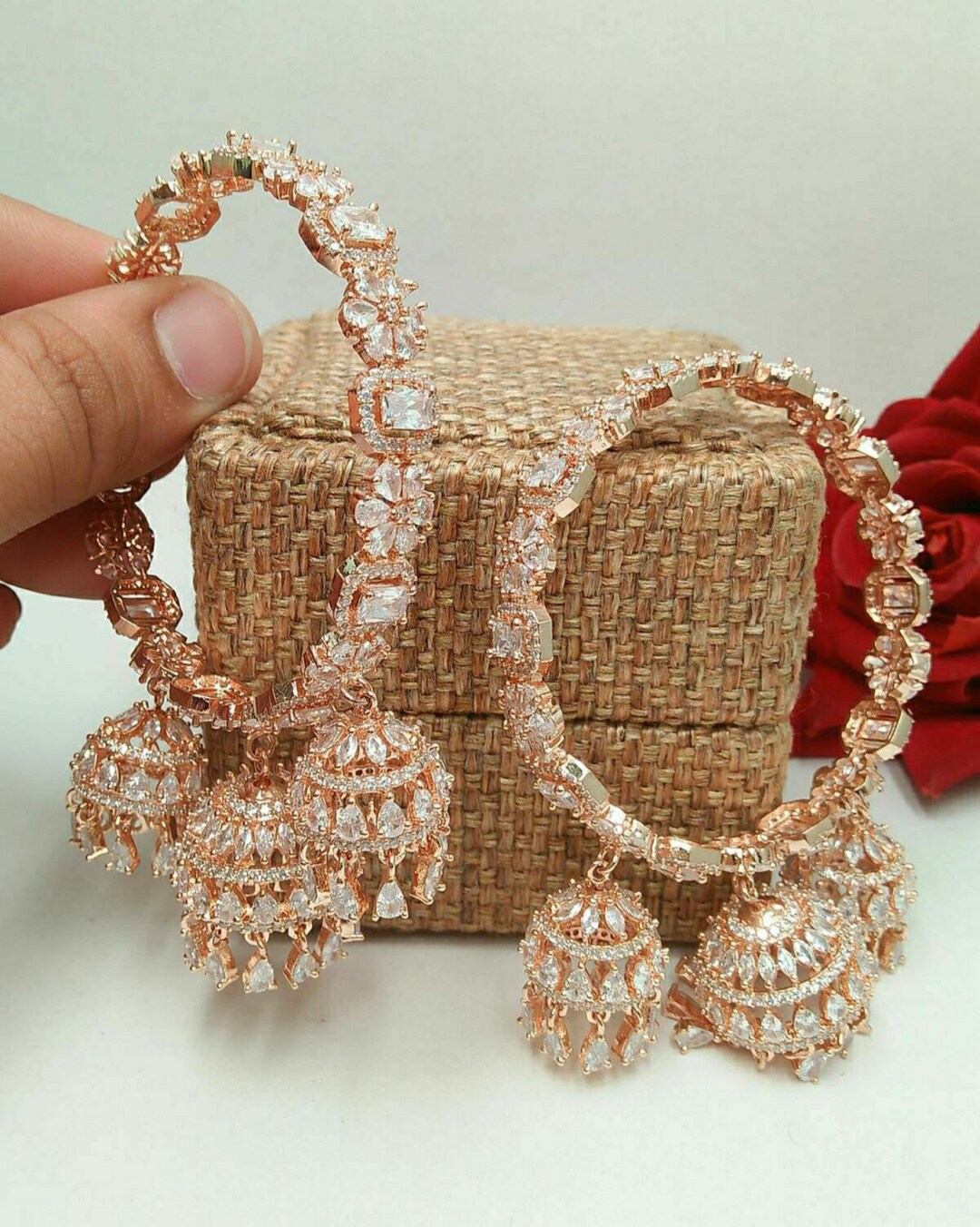 Celine Rose Gold/silver Plated Jhoomar Bangle Set, Indian Bridal ...