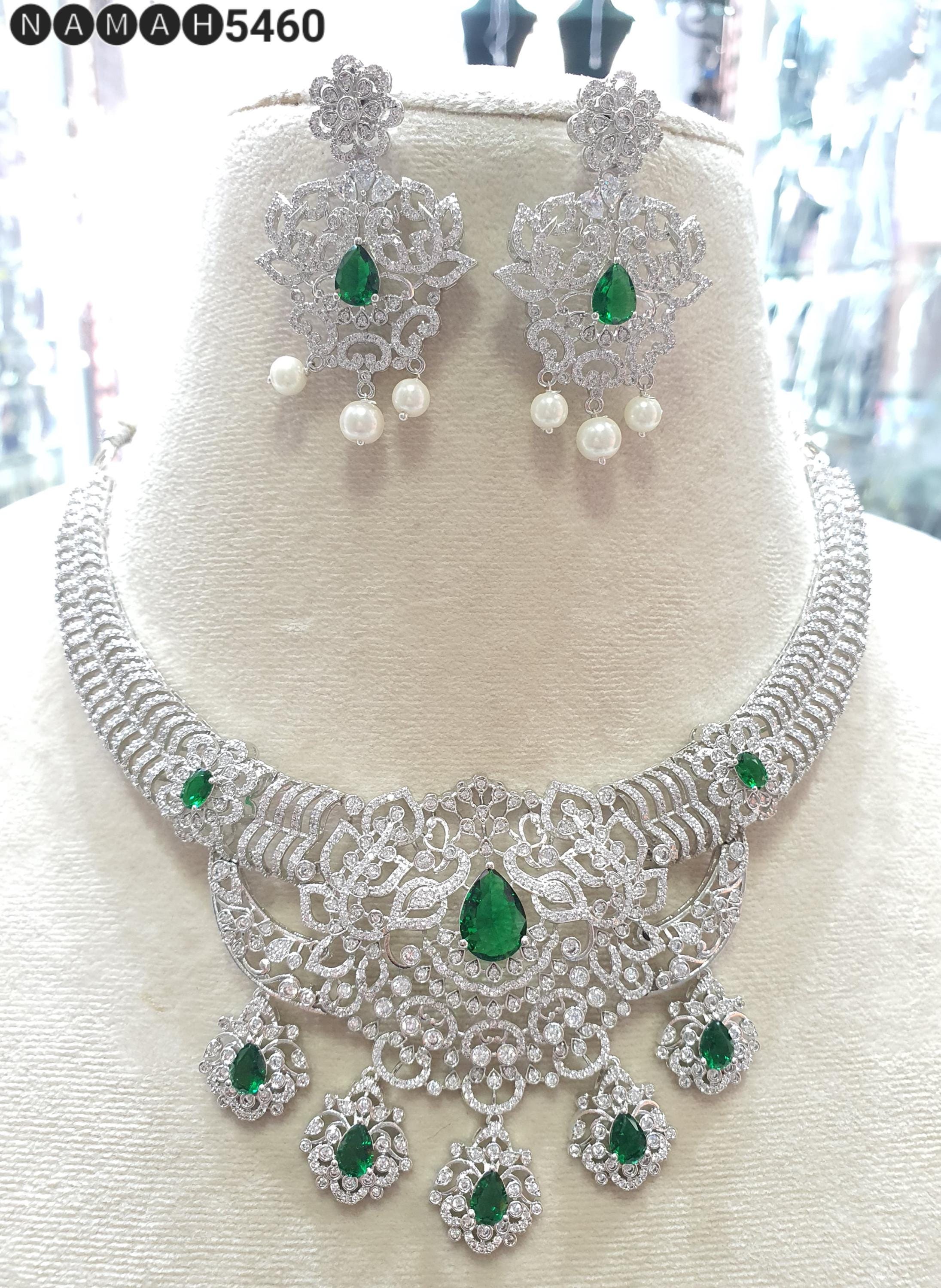 American Diamond Gold/silver Plated CHOKAR NECKLACE Set With Drop ...