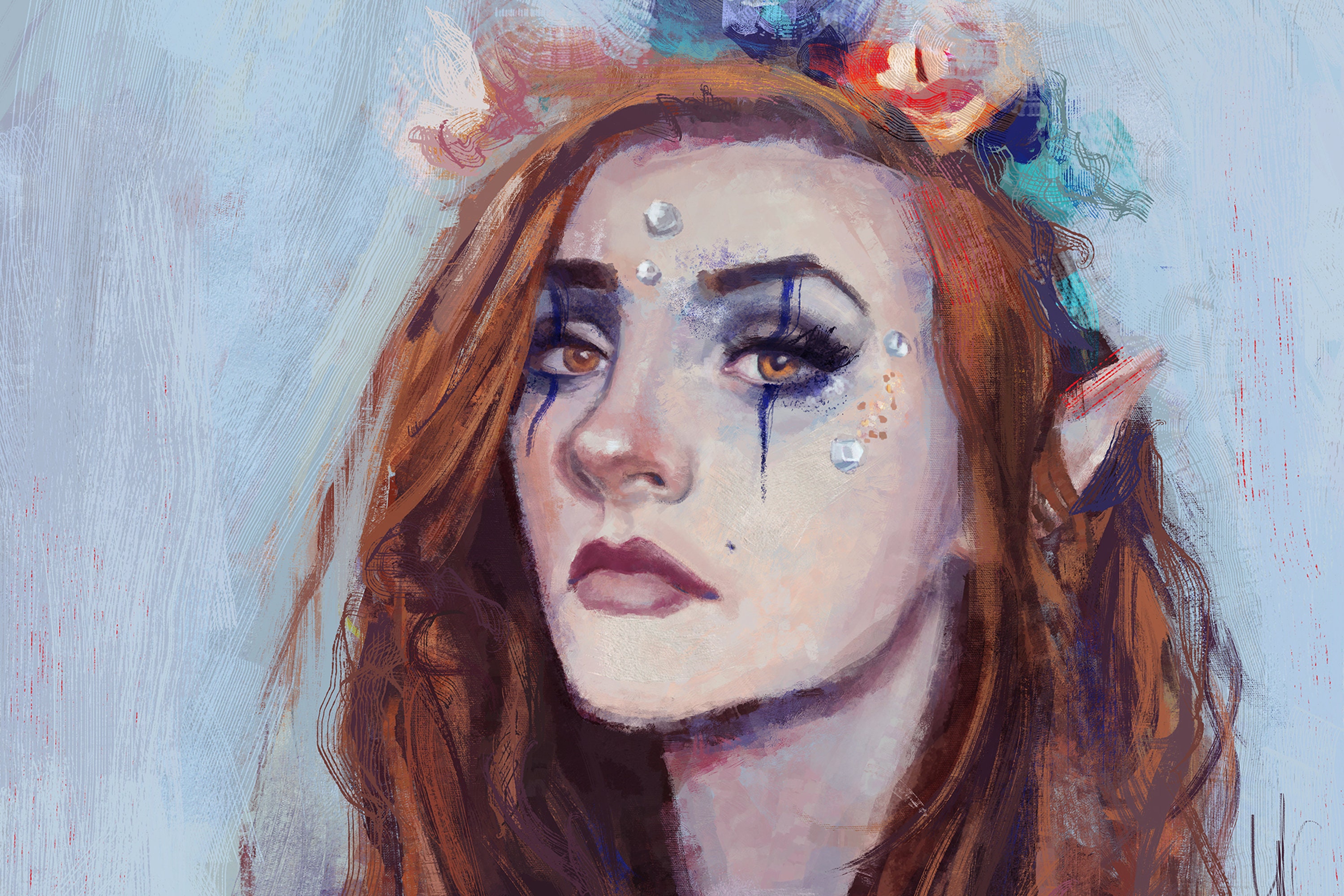 Forest Nymph Painting Fantasy Elf Girl Portrait Art Mystical - Etsy