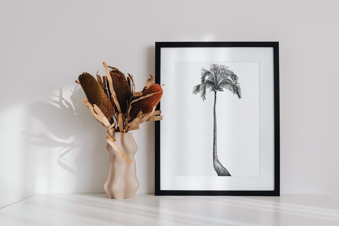 Palm Tree, Ink Drawing in Black and White, Minimalistic Pen Sketch ...