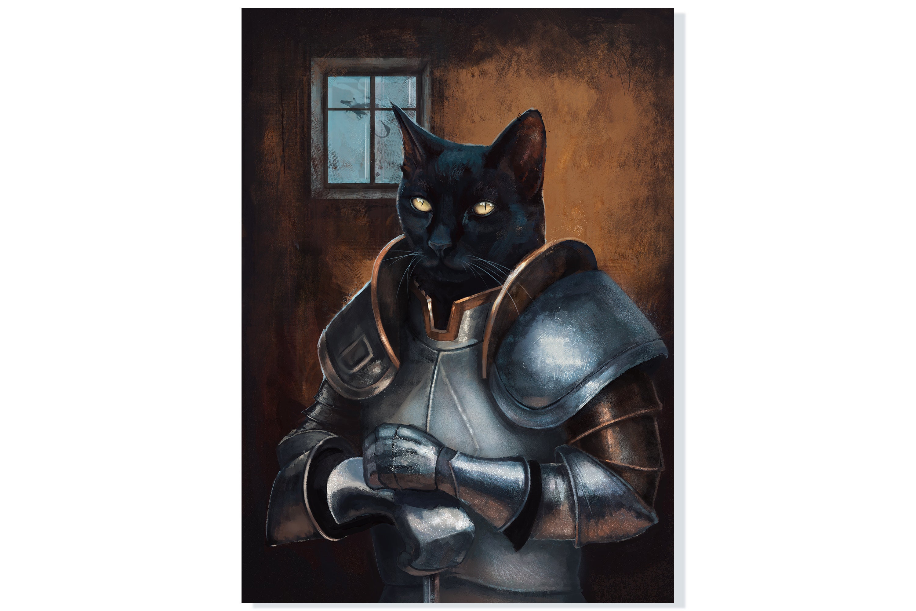 Black Cat Knight Cute Cat With Armor and a Sword Print Pet - Etsy