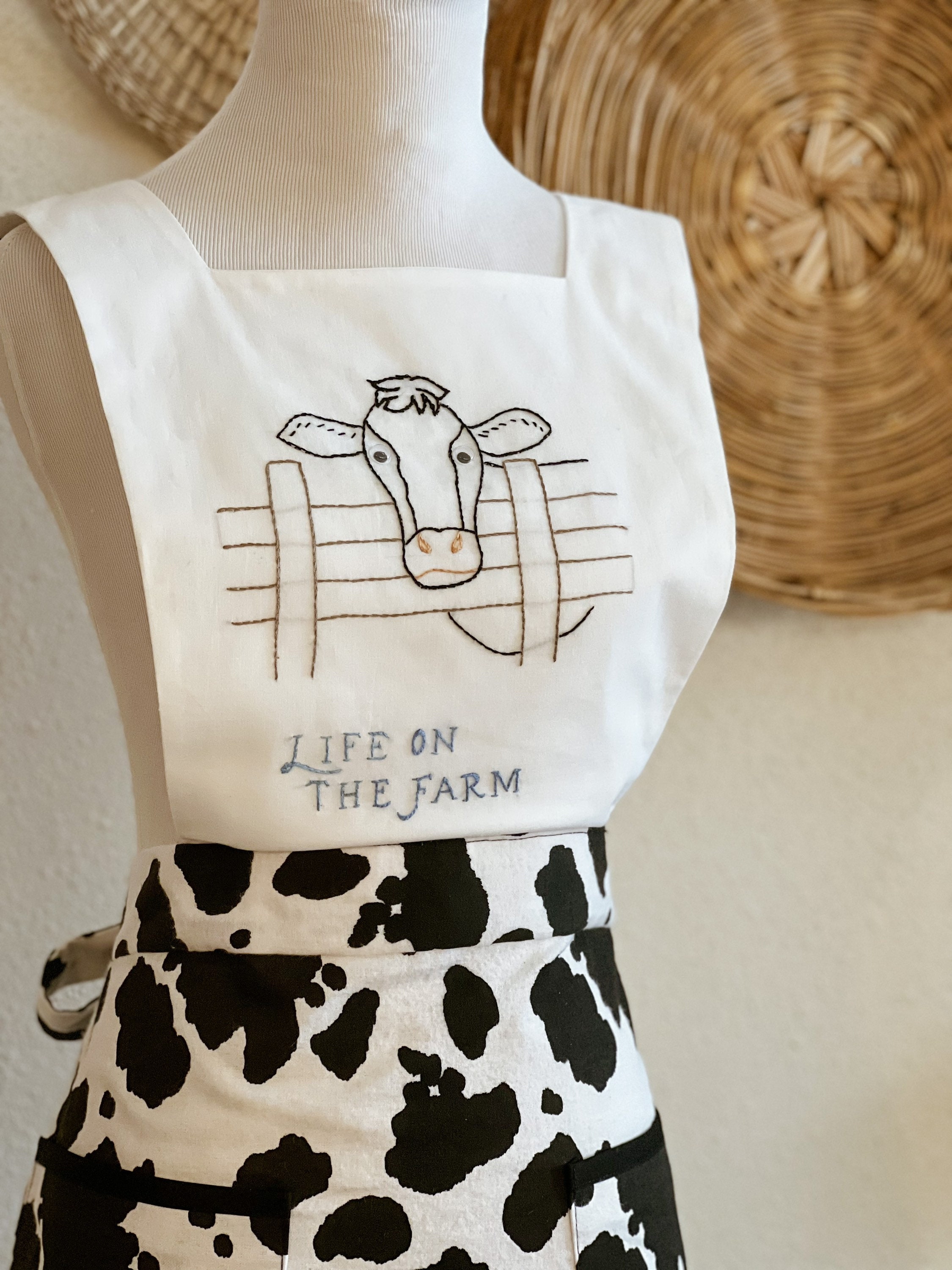 Cow Print Apron • Cow Embroidered Apron • Cow Apron With Pockets - Etsy