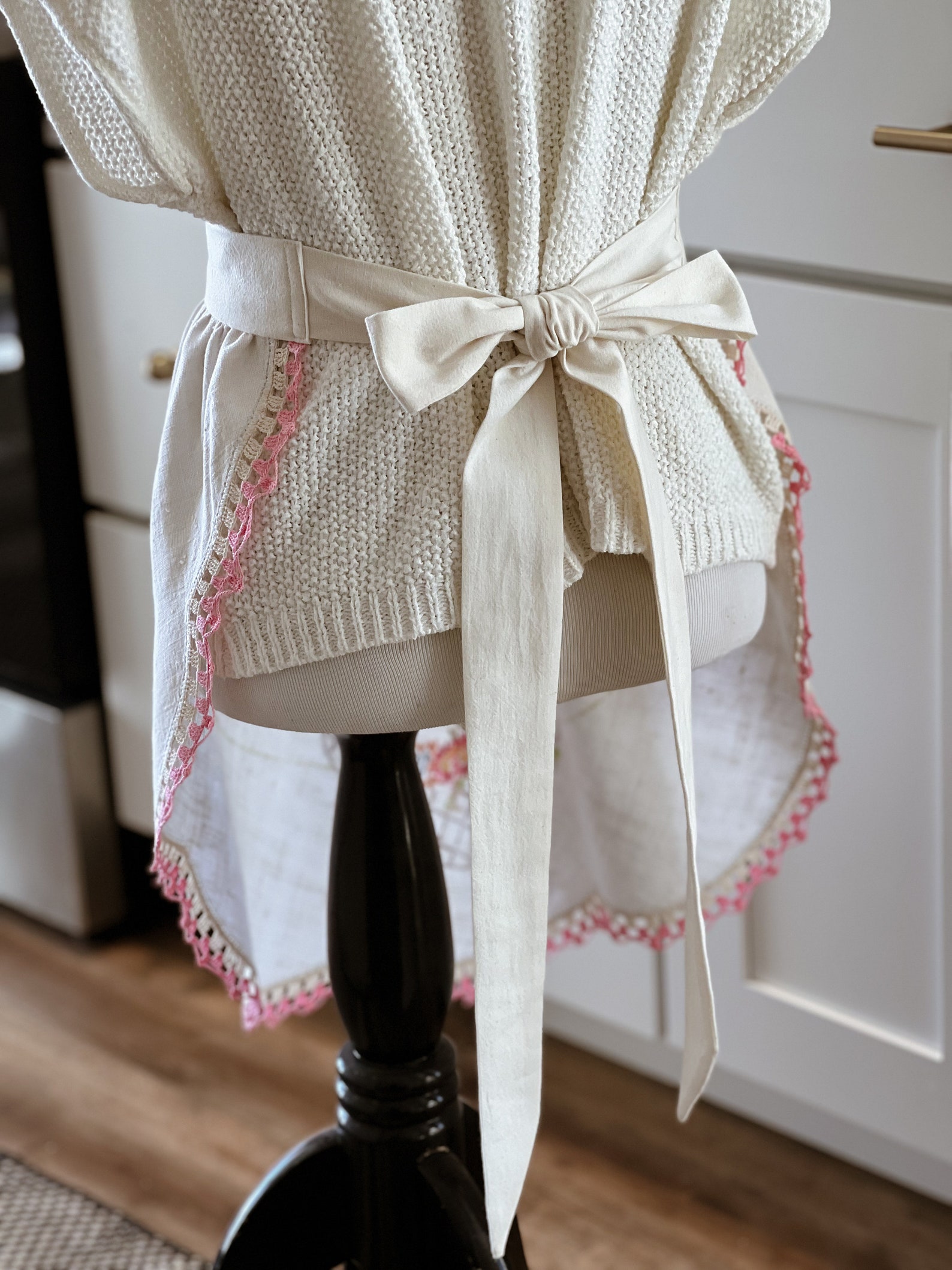 Vintage Repurposed Apron • Ivory and Pink Embroidered Apron • Apron ...