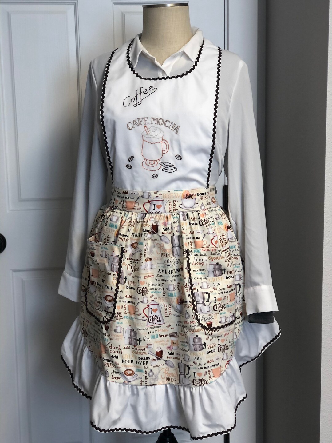 Adult Coffee Apron Barista Apron Coffee Time Embroidered Apron Kitchen ...