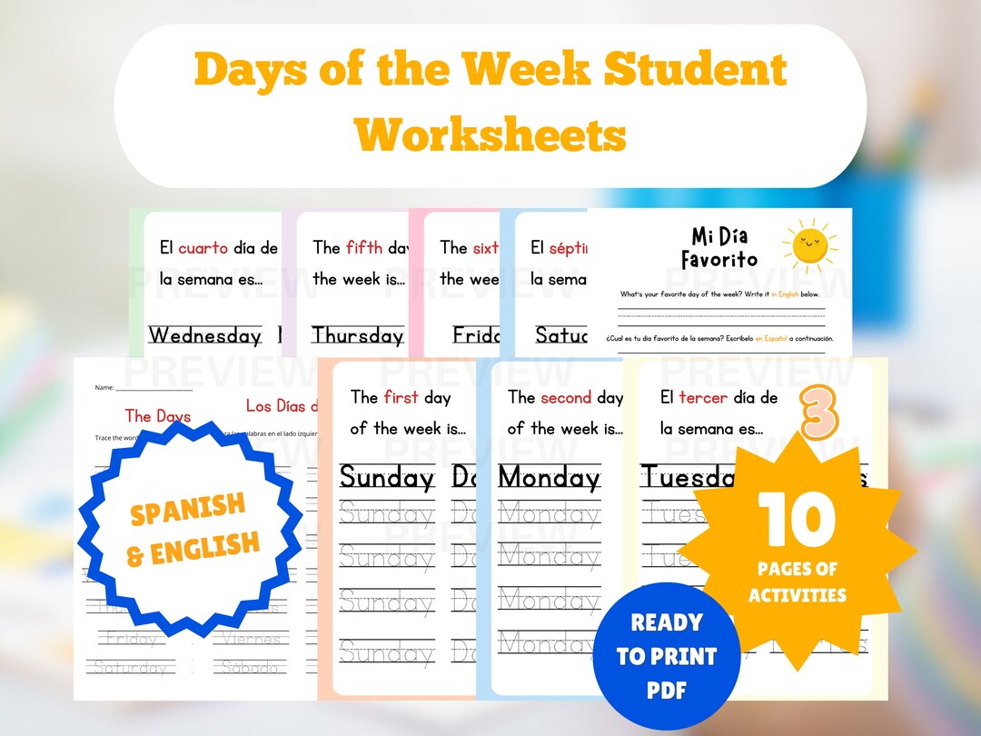 Days of the Week Tracing Worksheet: Bilingual Student Activity (PDF) - Etsy