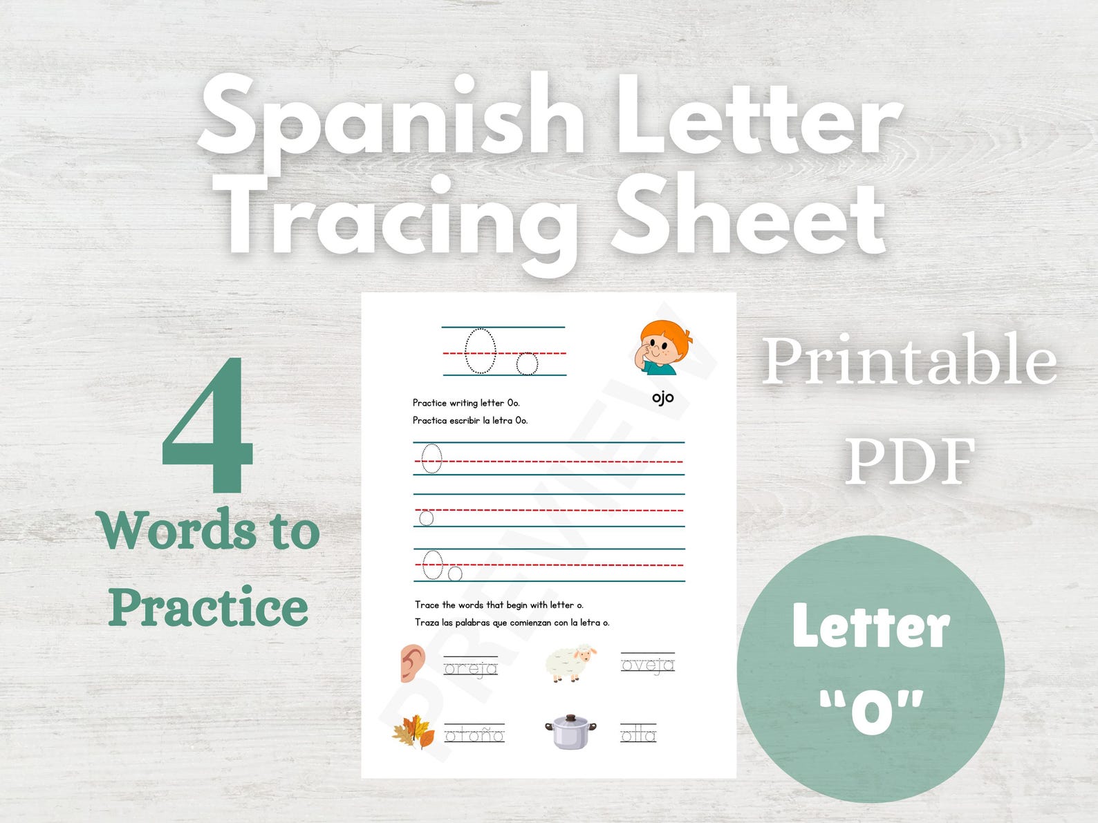 Spanish Letter 'O' Tracing Worksheet: Bilingual Activity (PDF) - Etsy