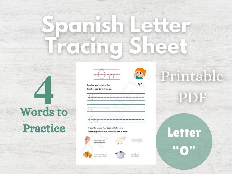 Spanish Letter 'O' Tracing Worksheet: Bilingual Activity (PDF) - Etsy
