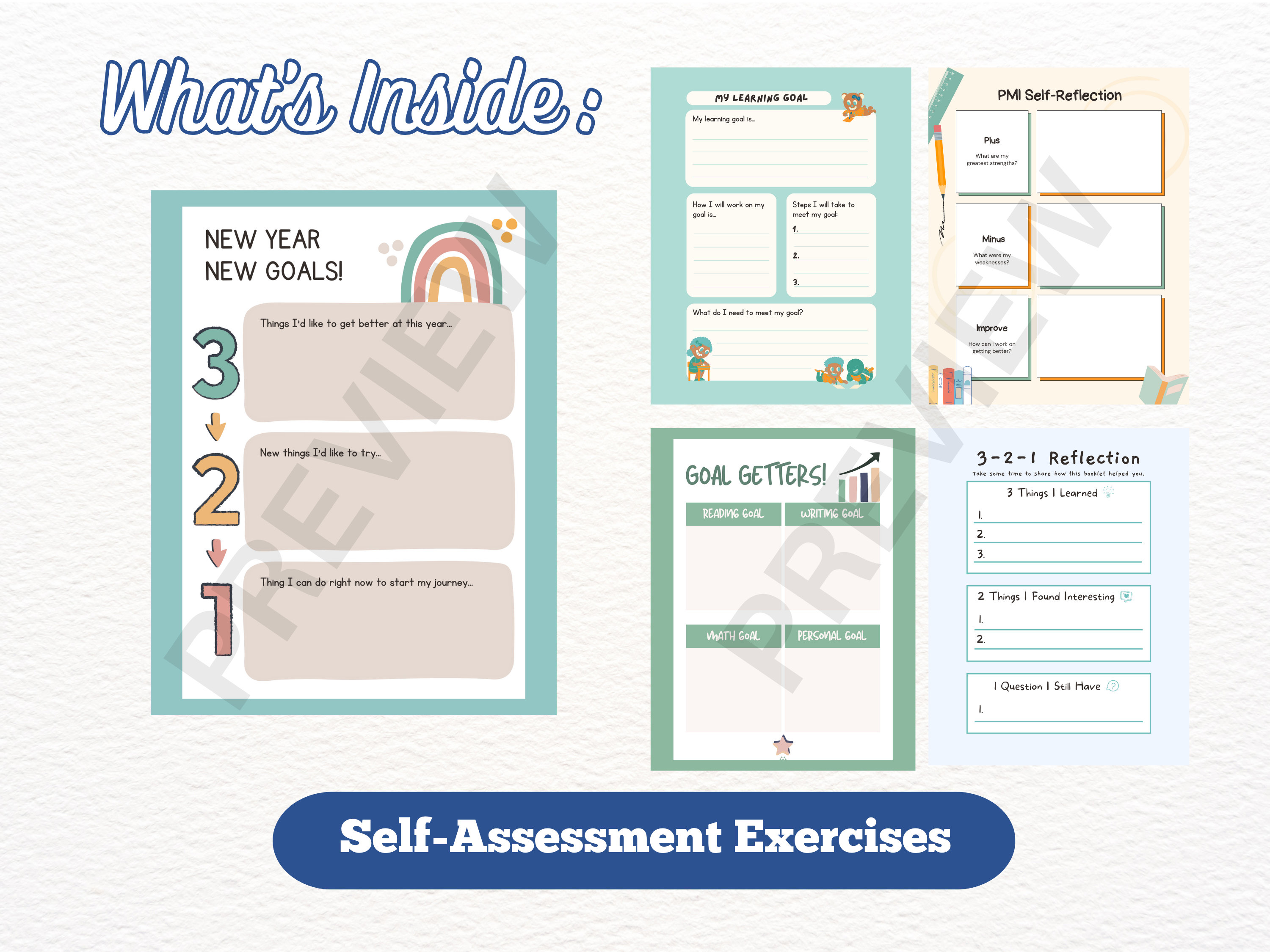 2024 New Year Self Reflection Student Activity Worksheet Bundle ...