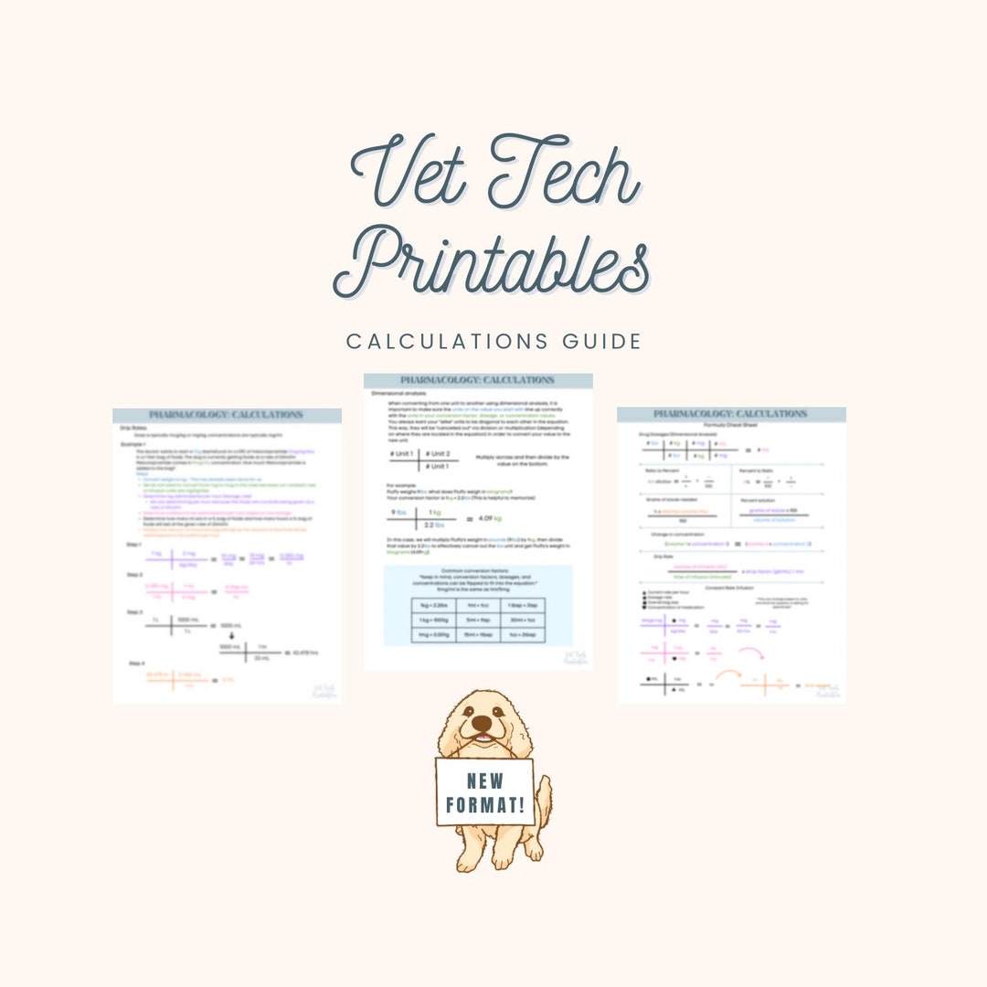 CALCULATIONS Vet Tech Study Guide Color Coded Pharmacology VTNE Notes ...