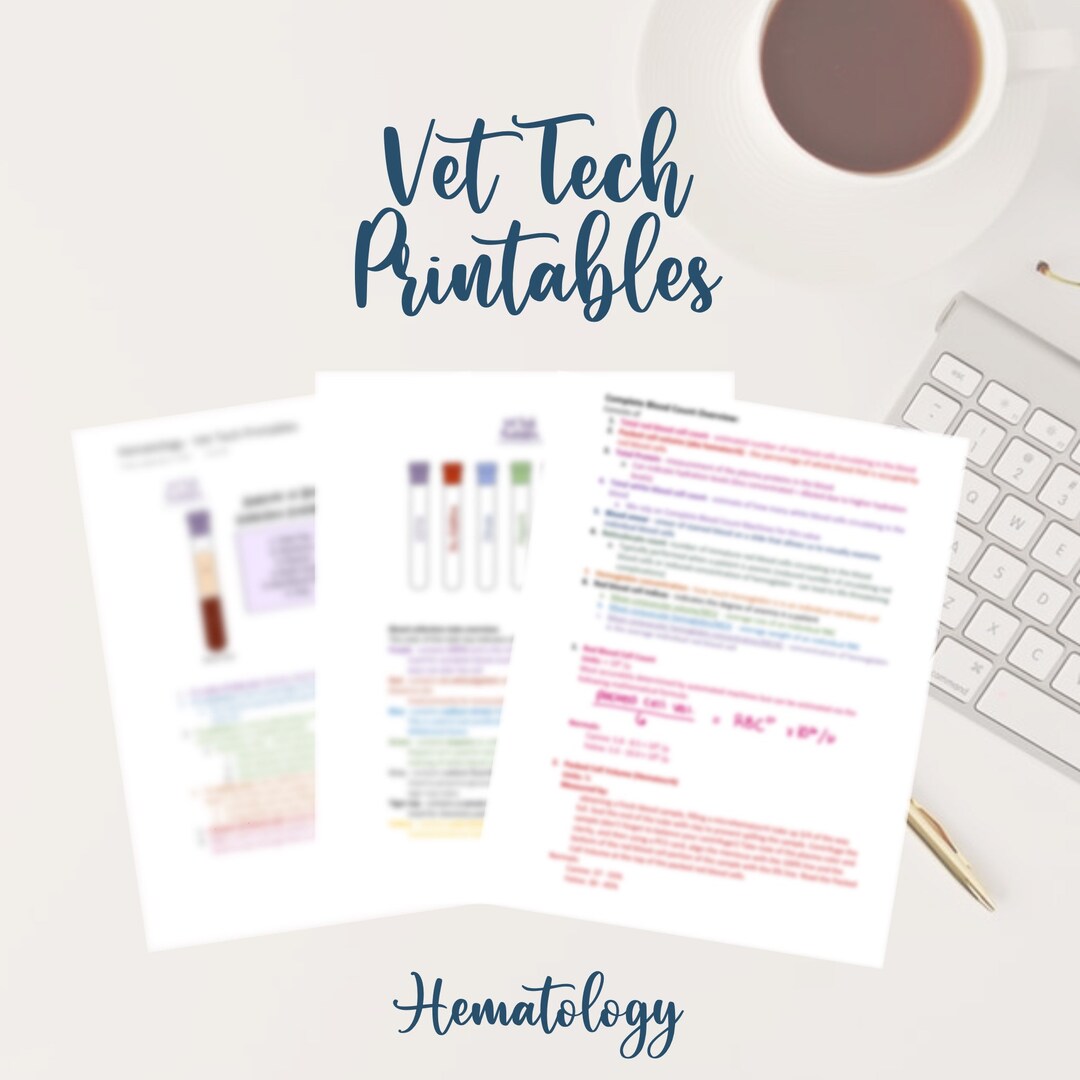 Hematology Vet Tech Study W/ Flash Cards Guides Color Coded VTNE Notes ...