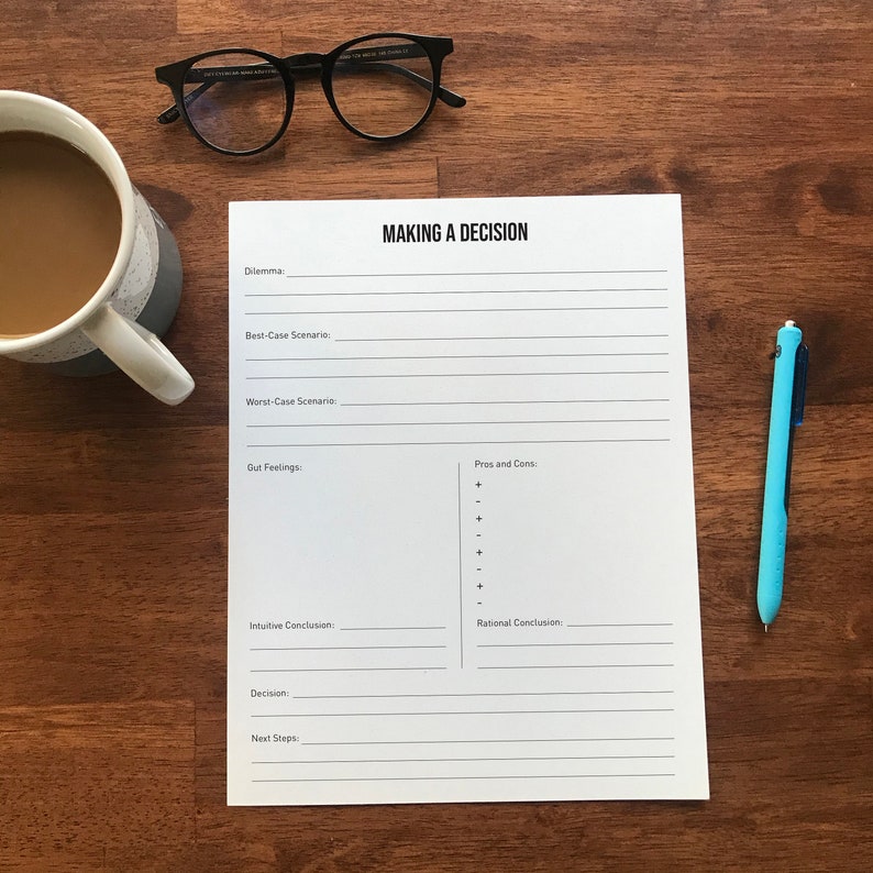 Making a Decision: A Self Reflection Worksheet Instant - Etsy