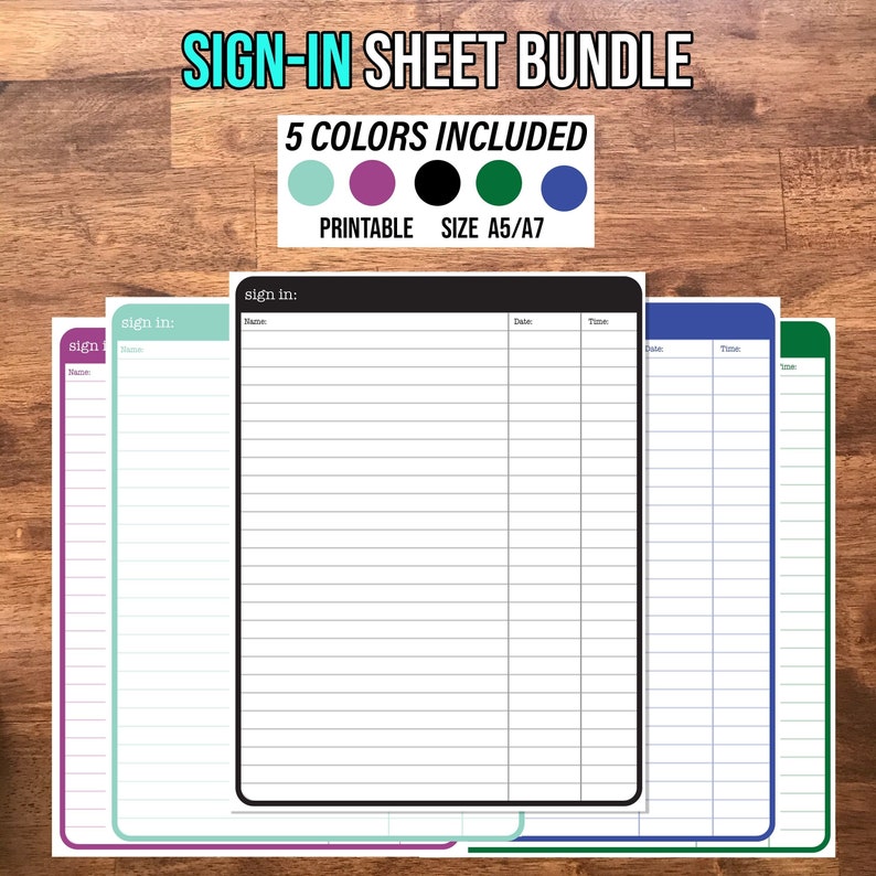 Sign in Sheets / Name Date Time Instant Digital Download - Etsy