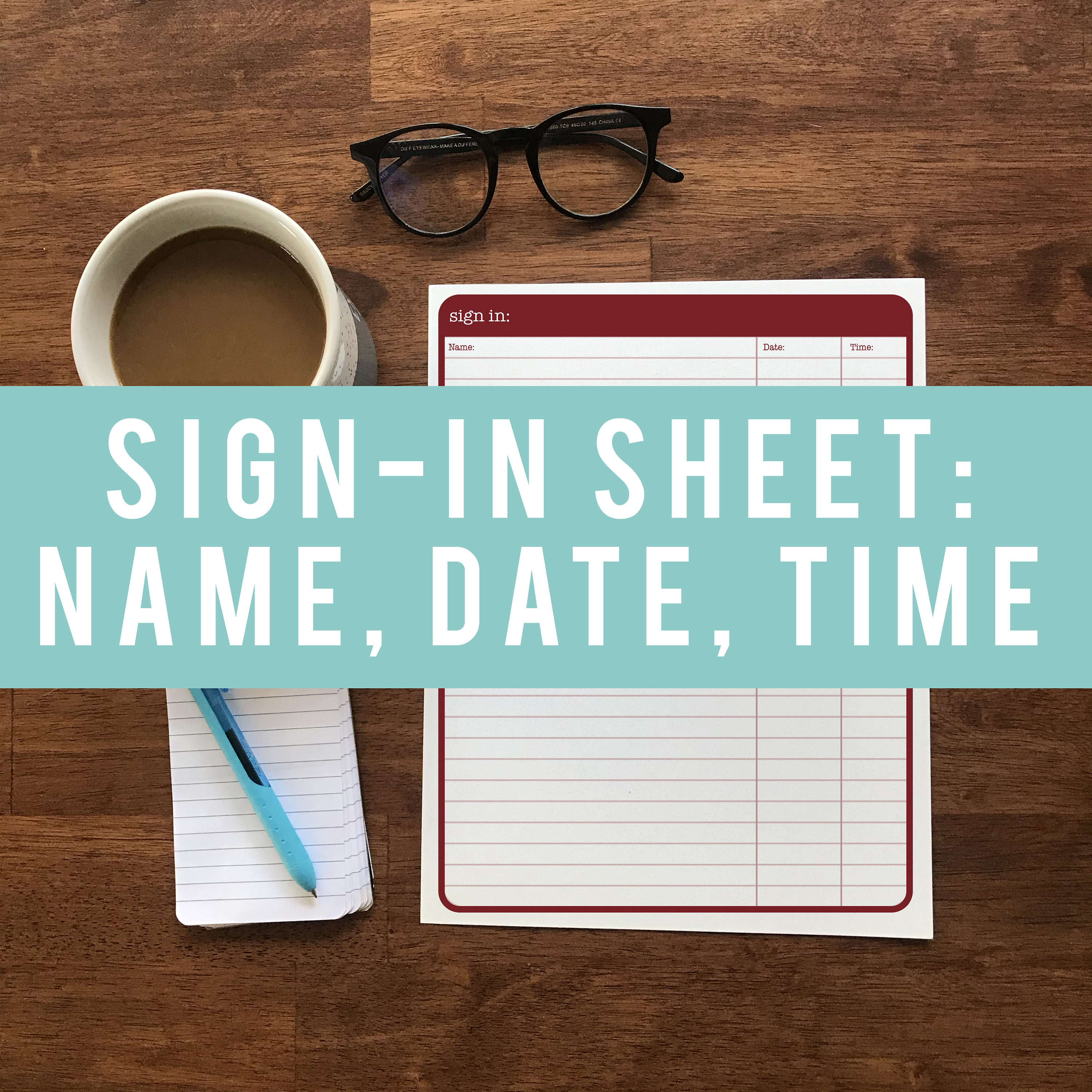 Sign in Sheet / Name, Date, Time - Instant Digital Download Printable ...