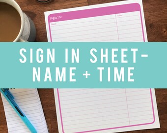 Sign in Sheet / Name Date Time Instant Digital Download | Etsy