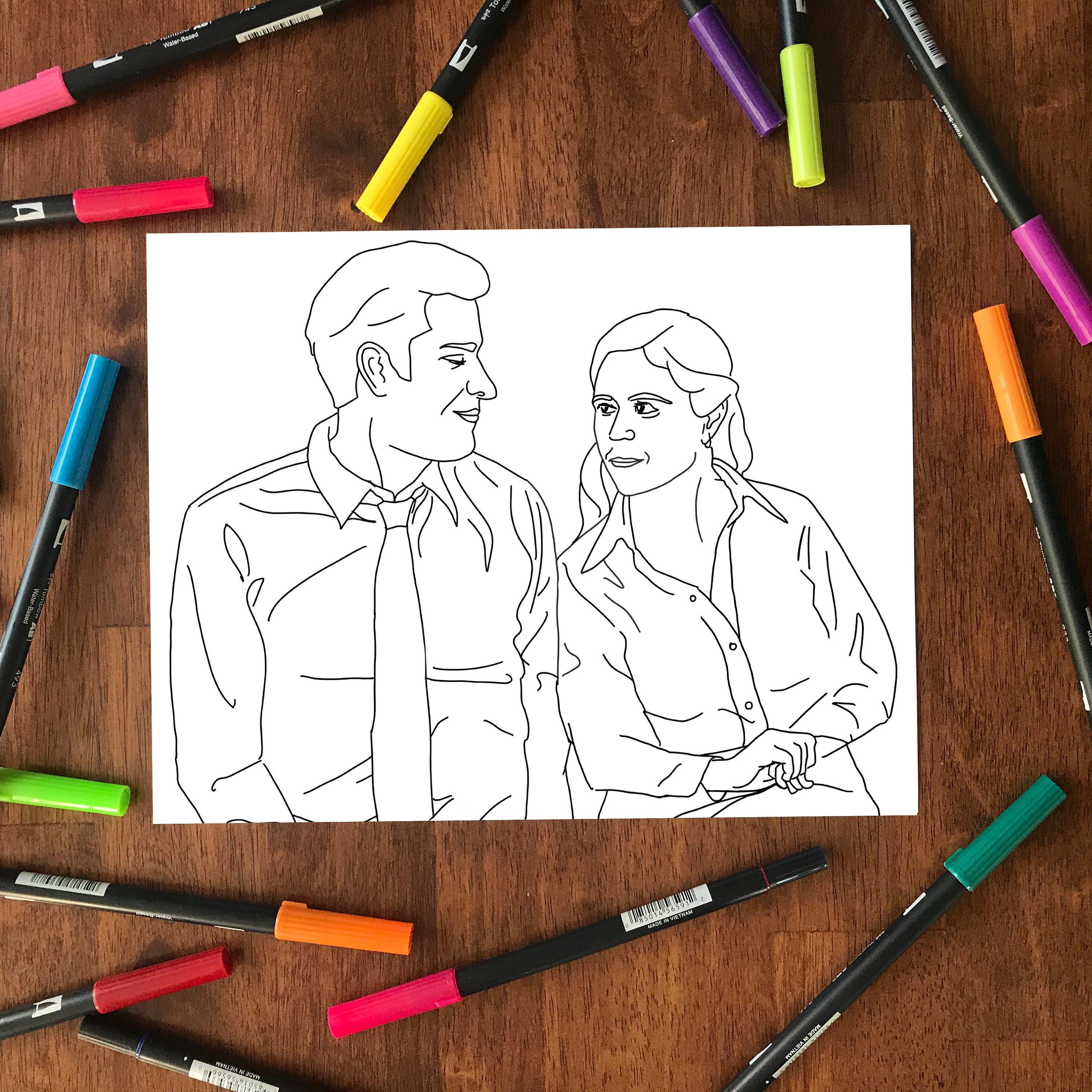The Office's Jim and Pam Inspired Coloring Sheets Bundle - Instant ...