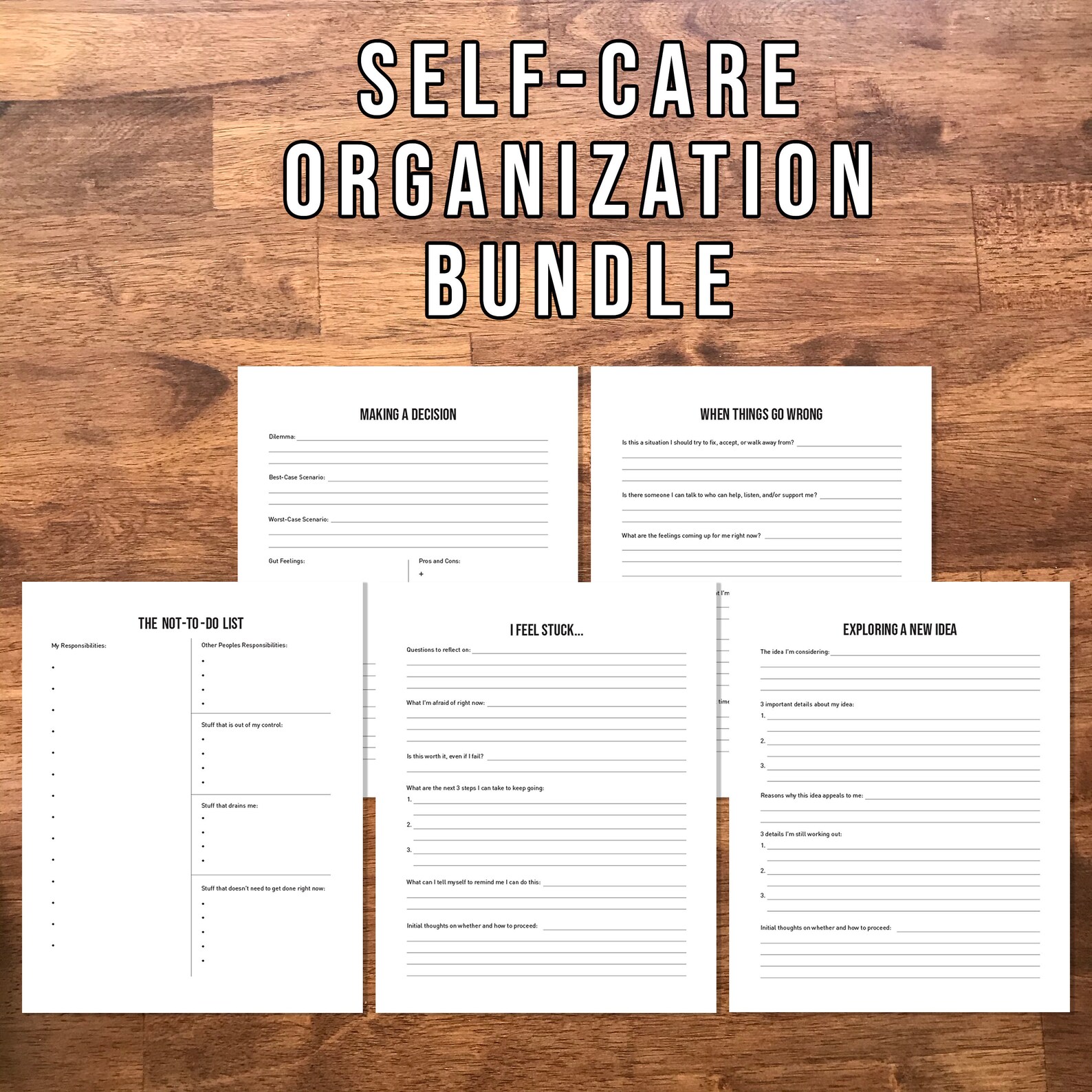 Self-care Organization Printable Worksheets Bundle - Instant Digital ...