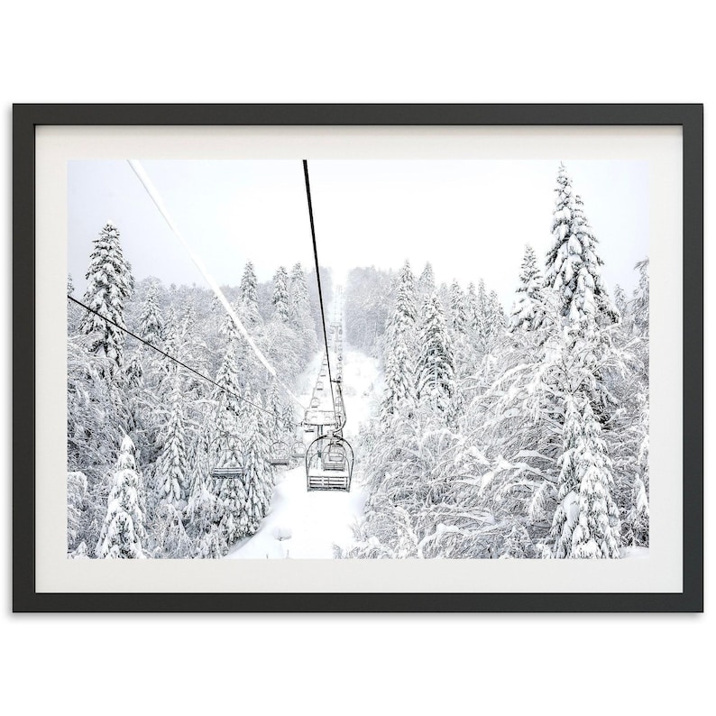 Framed Ski Lift Print | Winter Wall Art, Mountain Decor, Forest ...