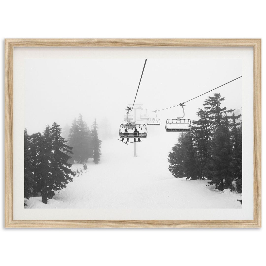 Framed Ski Lift Print | Black and White Winter Art, Cabin Decor ...