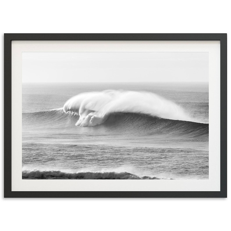 Framed Big Wave Surf Print | Black and White Ocean Photography, Coastal ...