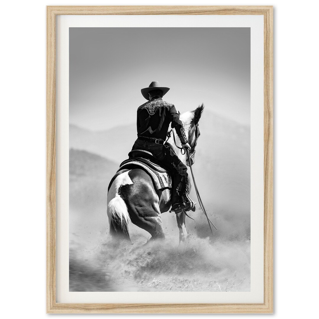 Fine Art Americana Cowboy Horse Print Black and White Southwest Desert ...