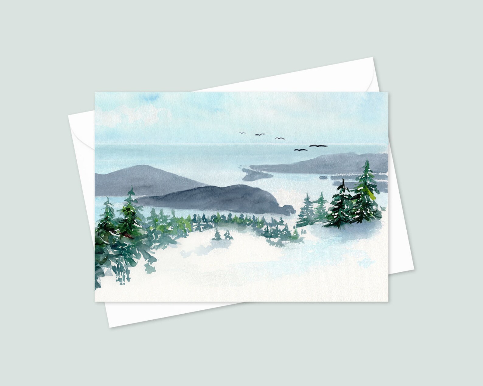 Pack of 10 Winter Greeting Cards – Size: 5x7 – Scenic View of Bowen and ...
