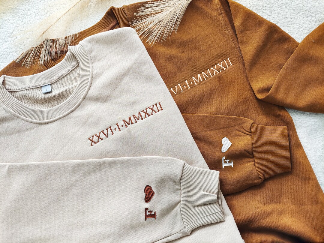 Custom Personalized Anniversary Date Couples Embroidered Sweatshirt ...