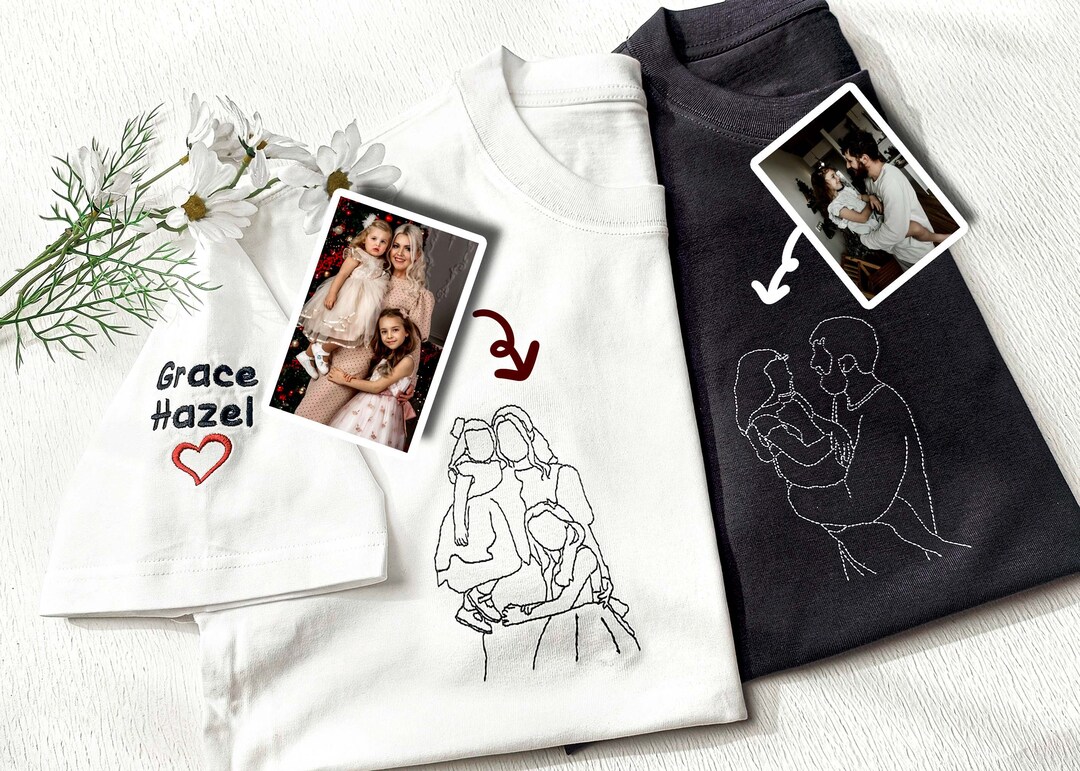 Embroidered Photo Shirt, Potrait From Photo Shirt,custom Dad Shirt With ...