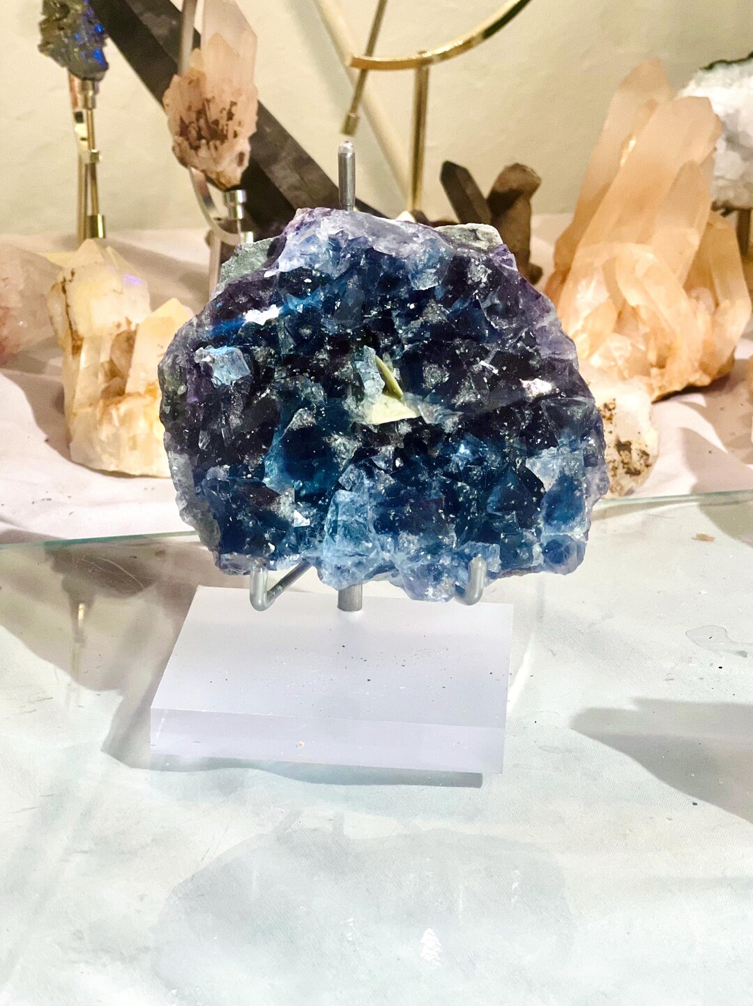 Blue Fluorite Specimen, Mango Calcite Blades, Indu Mine, Inner Mongolia ...