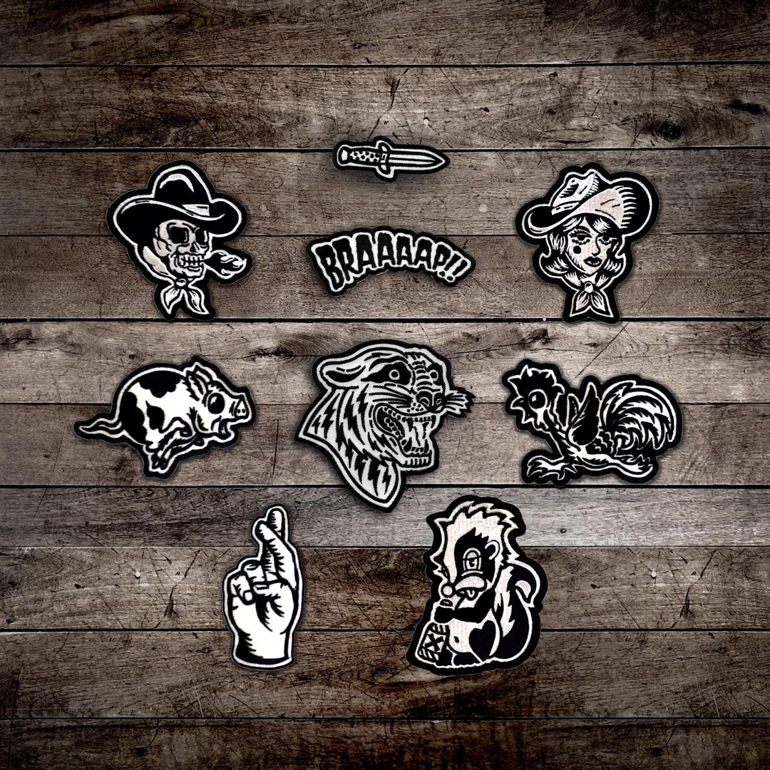 Iron on Patches, Western and Tattoo, Sailor Jerry, Bert Grimm, Skull ...