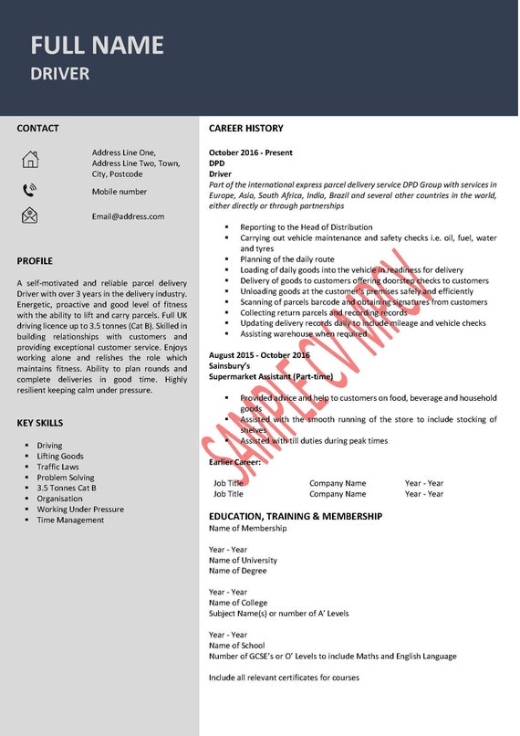 Driver CV Template / Driver Cv / Hgv Driver / Driver / Resume | Etsy Driver CV Template / Driver Cv / Hgv Driver / Driver / Resume | Etsy