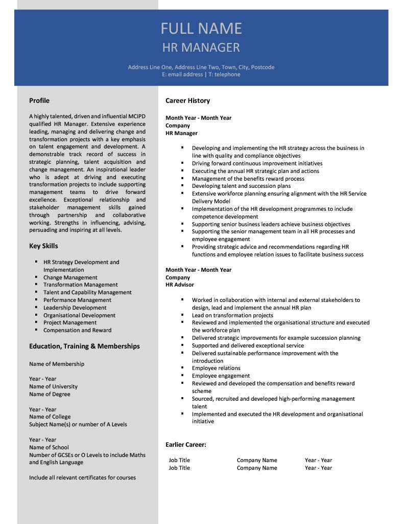 HR Manager CV Template / CV Template / Resume / Word / Professional ...