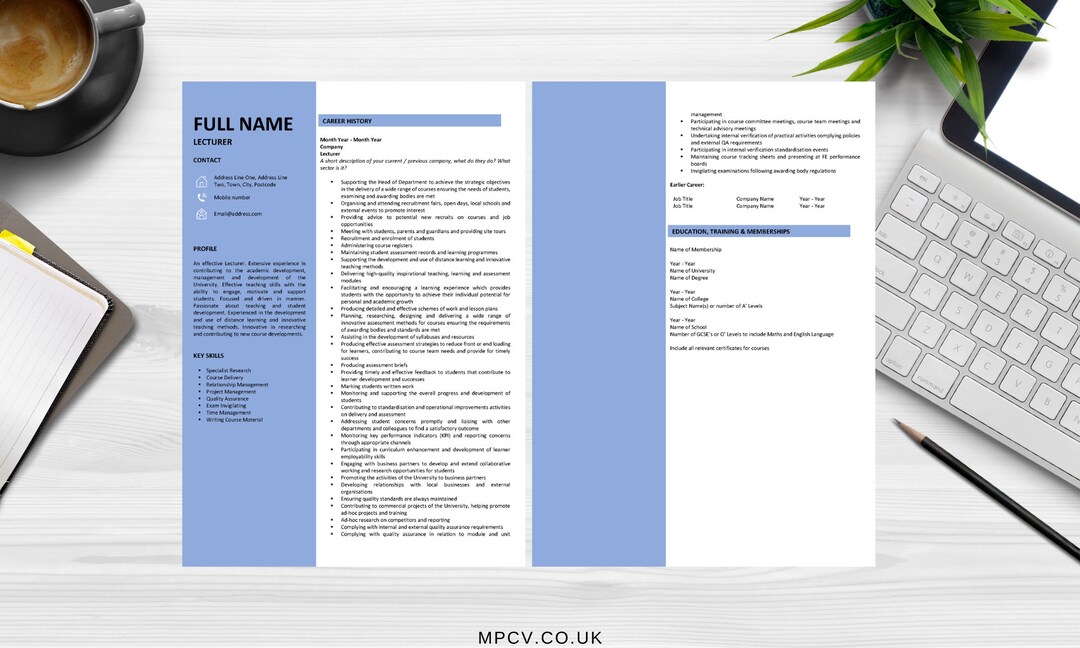 Lecturer CV Template / CV Template / Resume / Word / Professional ...