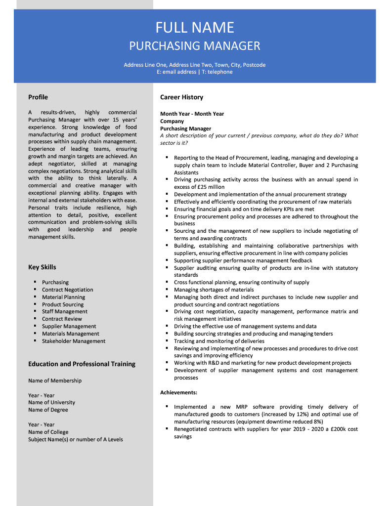 Purchasing Director Resume