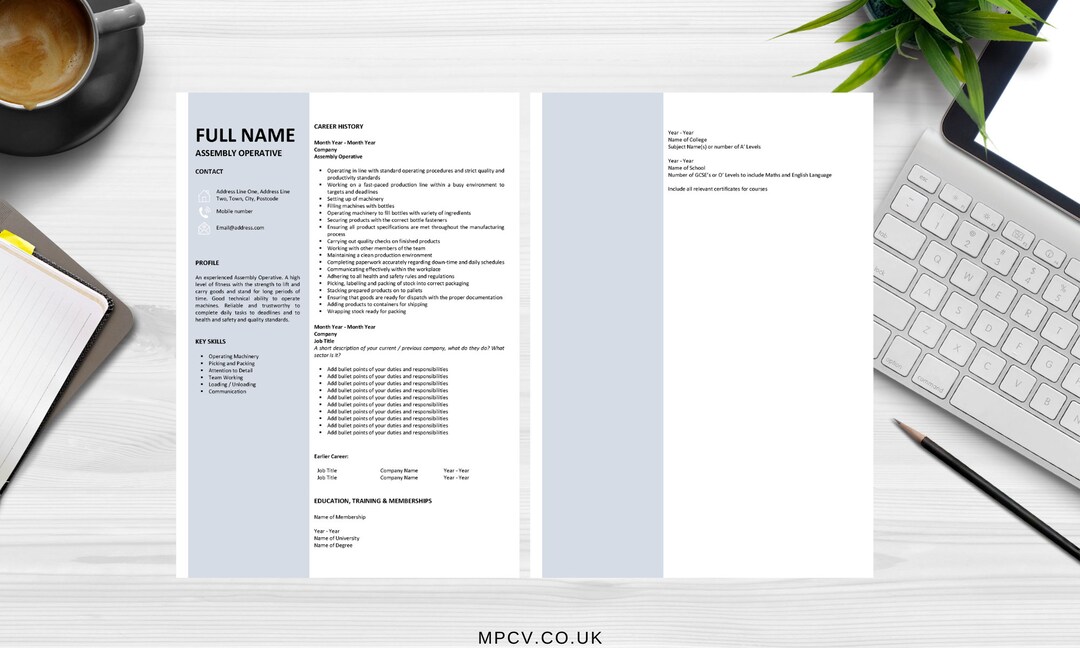 Assembly Operative CV Template / CV Template / Resume / Word / - Etsy