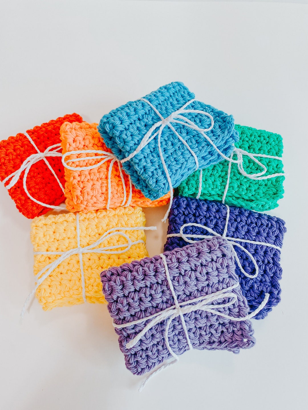 Rainbow Collection Handmade Washcloth Pack of 7 Crochet Dishcloth 100% ...
