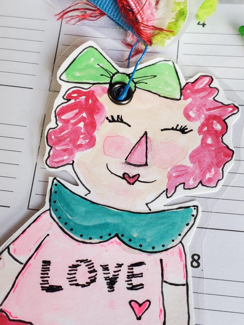 Watercolor ANNIE Paper Doll With Tassel for Junk Journal - Bookmark ...