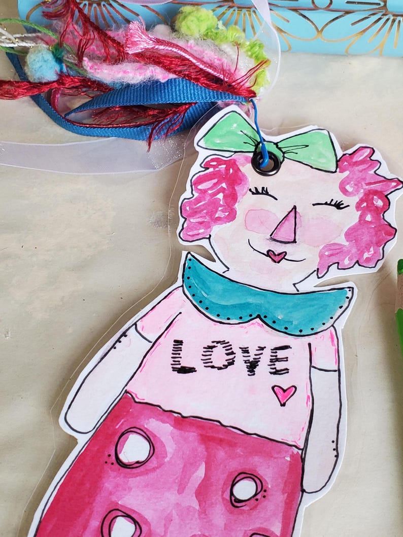 Watercolor ANNIE Paper Doll With Tassel for Junk Journal - Bookmark ...