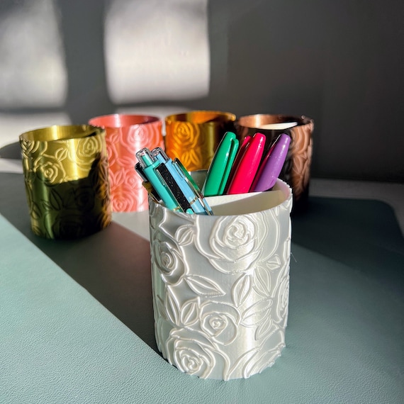 Round Rose Pencil Holder Pen Holder Pen Cup Floral Decor - Etsy