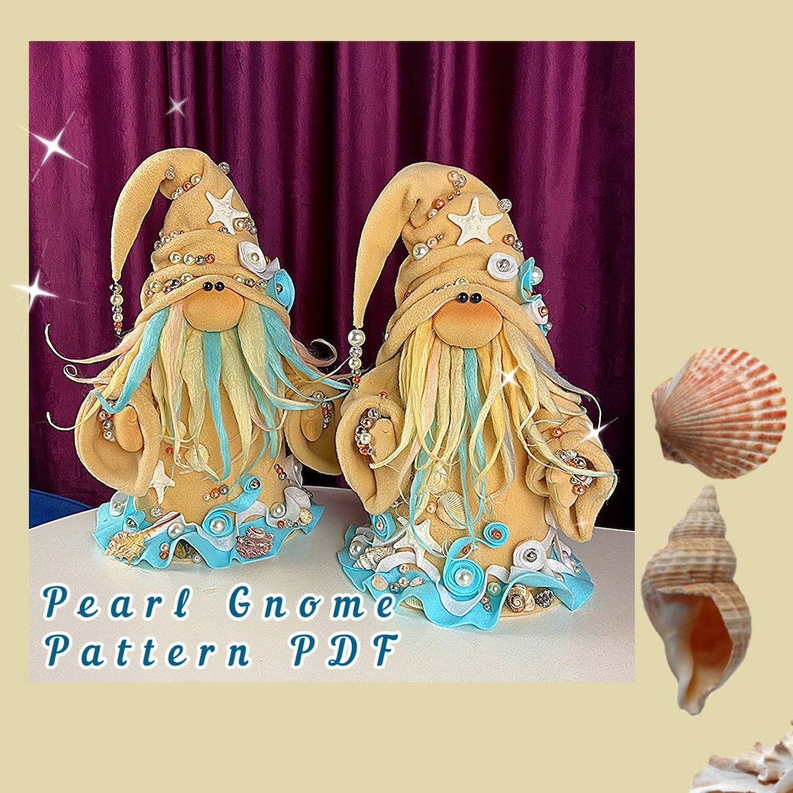 Pattern Pdf Scandinavian Pearl Gnome Sea Gnome Gnome With Seashells ...
