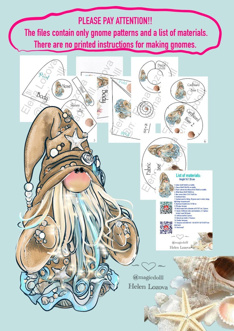 Pattern Pdf Scandinavian Pearl Gnome Sea Gnome Gnome With Seashells ...