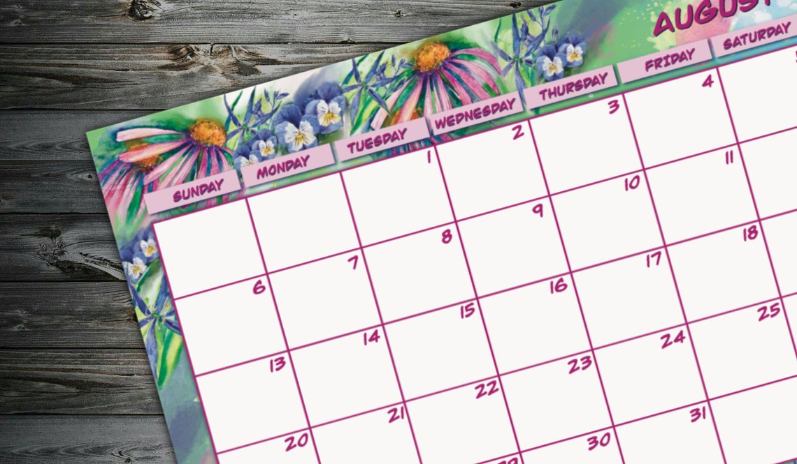 2023 Watercolor Flowers Digital Calendar Printable - Etsy