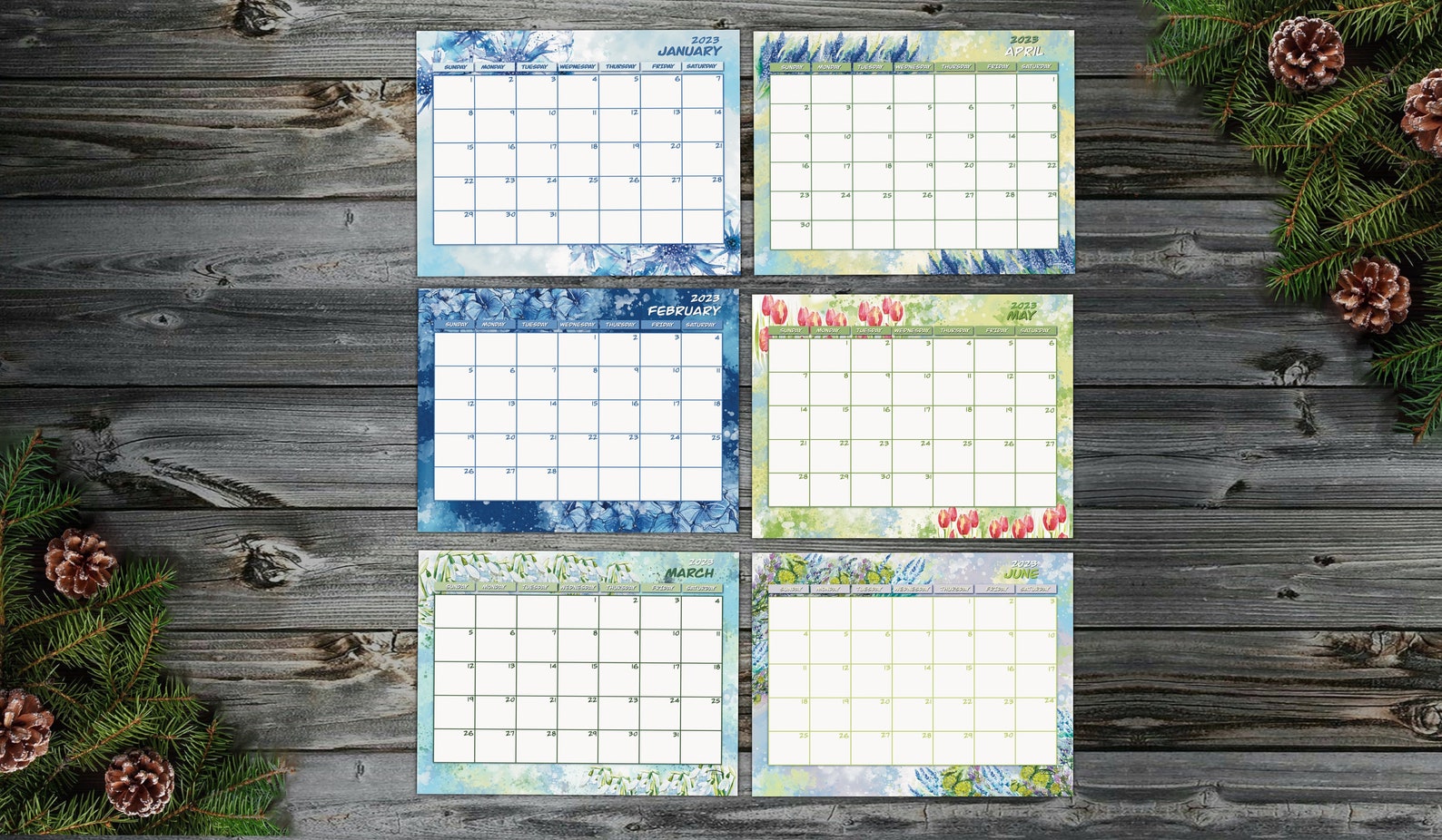 2023 Watercolor Flowers Digital Calendar Printable - Etsy