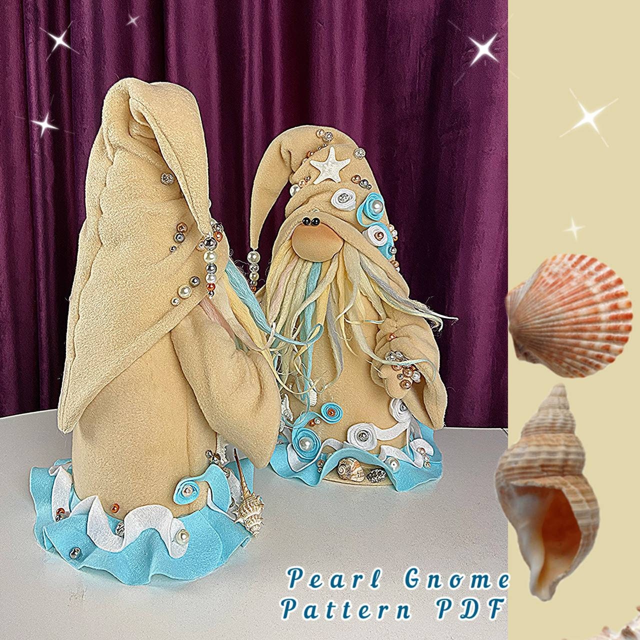 Pattern Pdf Scandinavian Pearl Gnome Sea Gnome Gnome With Seashells ...