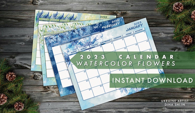 2023 Watercolor Flowers Digital Calendar Printable - Etsy