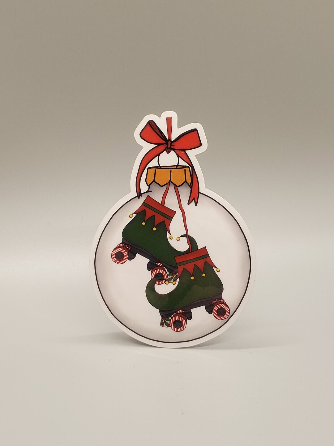 Clear Waterproof Elf Shoe Roller Skate Christmas Ornament Sticker ...