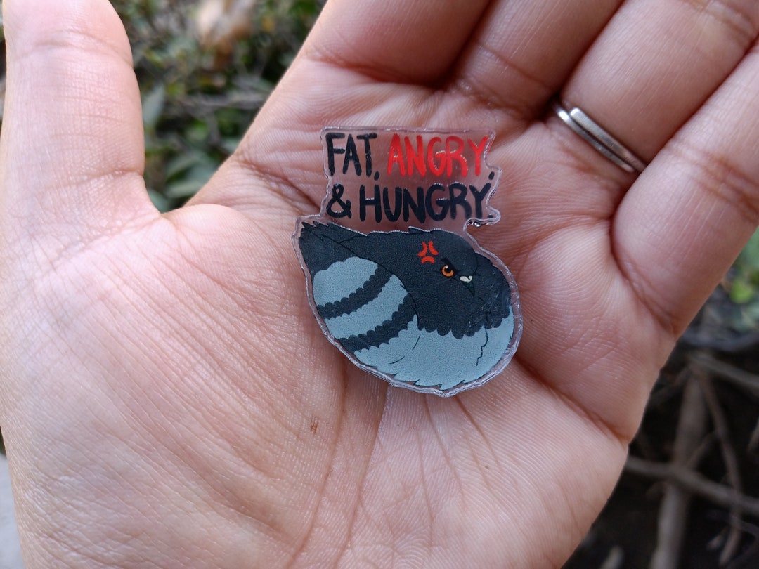 Fat, Angry, and Hungry Pigeon Acrylic Pin| Funny Birb Borb Brooch Badge ...