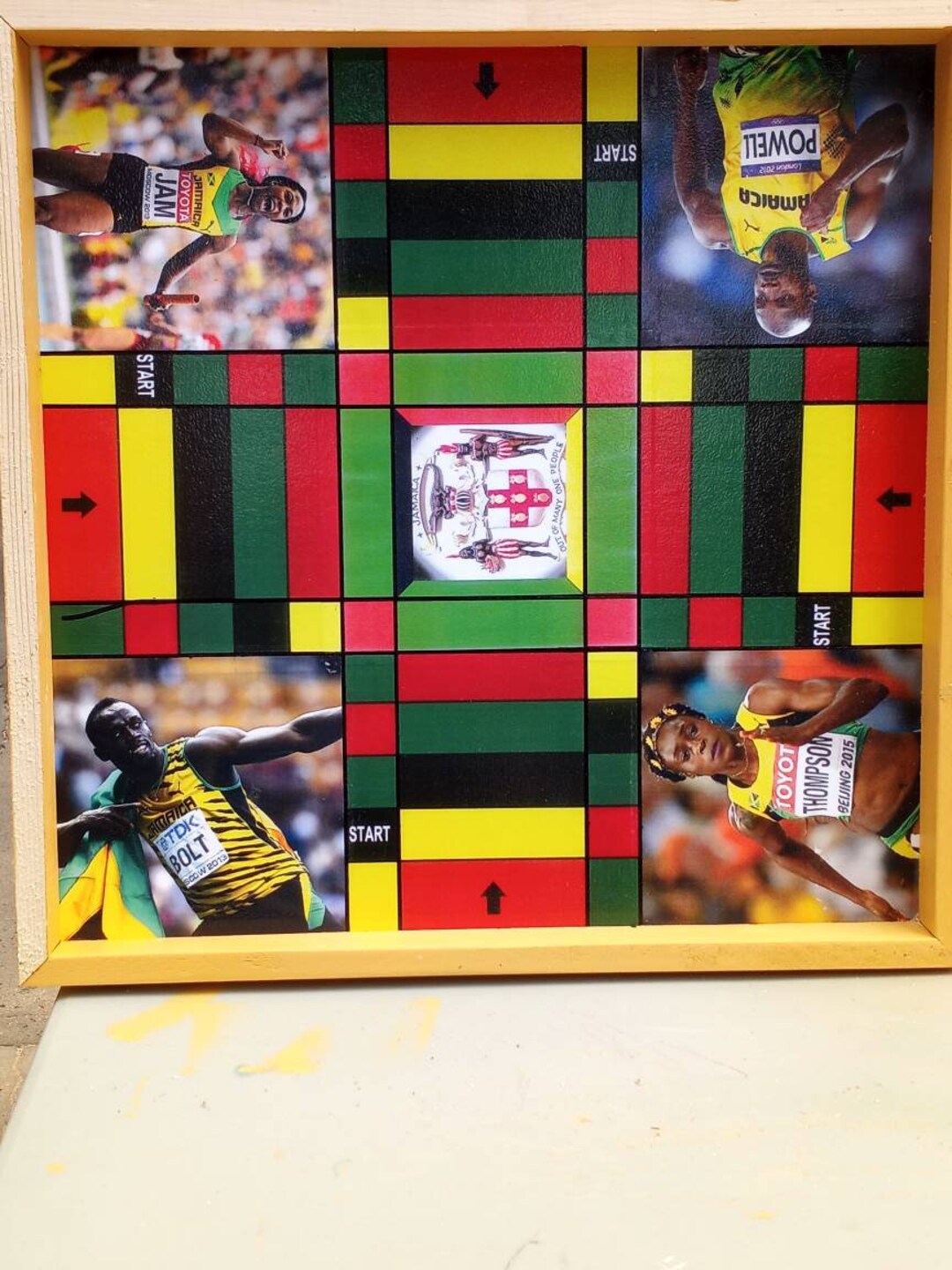 Jamaican Coat of Arms Centered & Athletes Ludi Board With Checkers ...